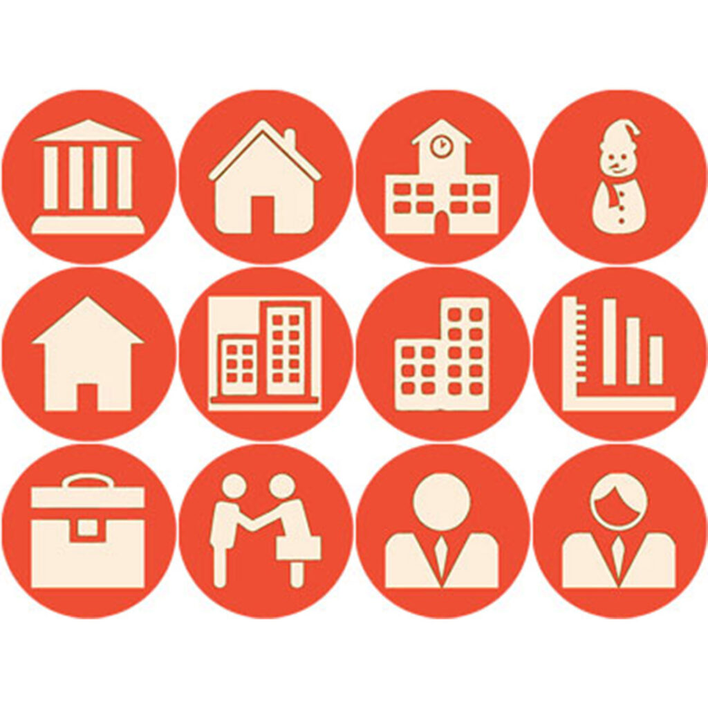 PEACH AND BURNT ORANGE BUILDING ROUND ICONS - MasterBundles