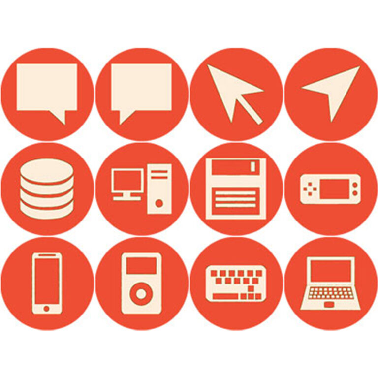 PEACH AND BURNT ORANGE COMPUTER ROUND ICONS - MasterBundles