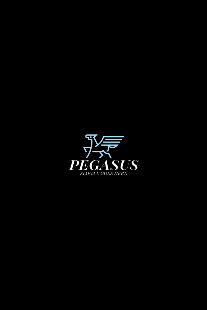 Blue horse Pegasus Outline logo design template - MasterBundles