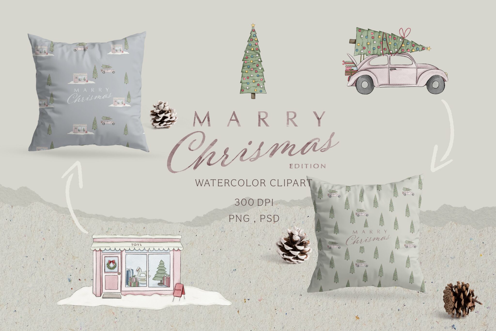 merry Christmas watercolor clipart – MasterBundles