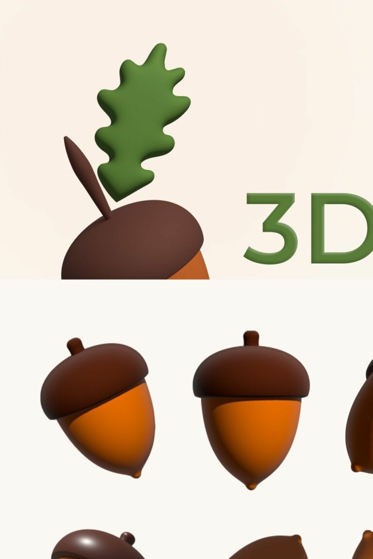 3D acorn illustration set – MasterBundles