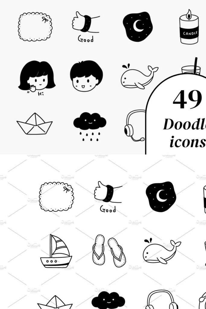 49 black and white doodle icons – MasterBundles
