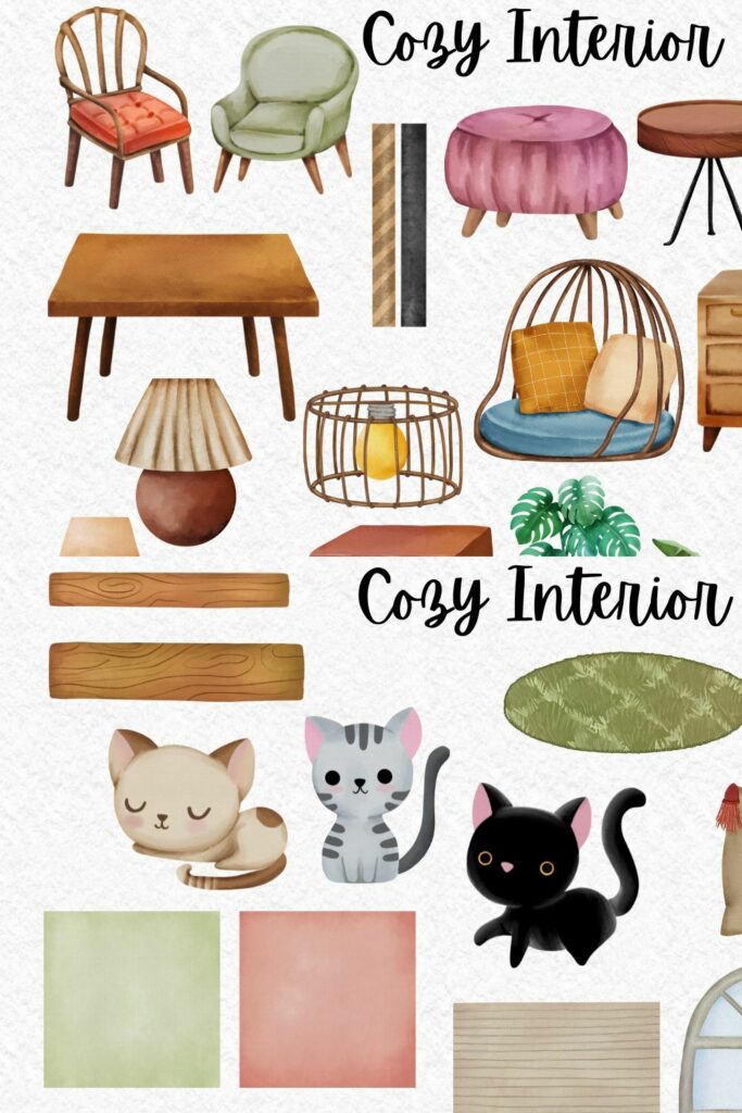 Cozy Interior watercolor clipart – MasterBundles