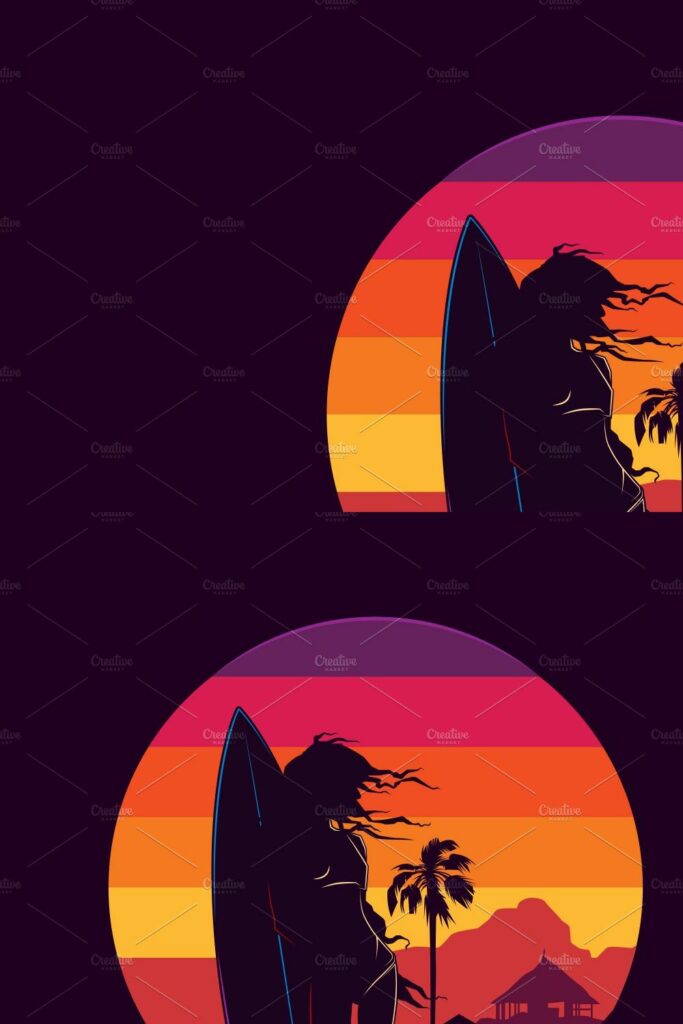 GIRL SURFING SUNSET T-SHIRT DESIGN – MasterBundles