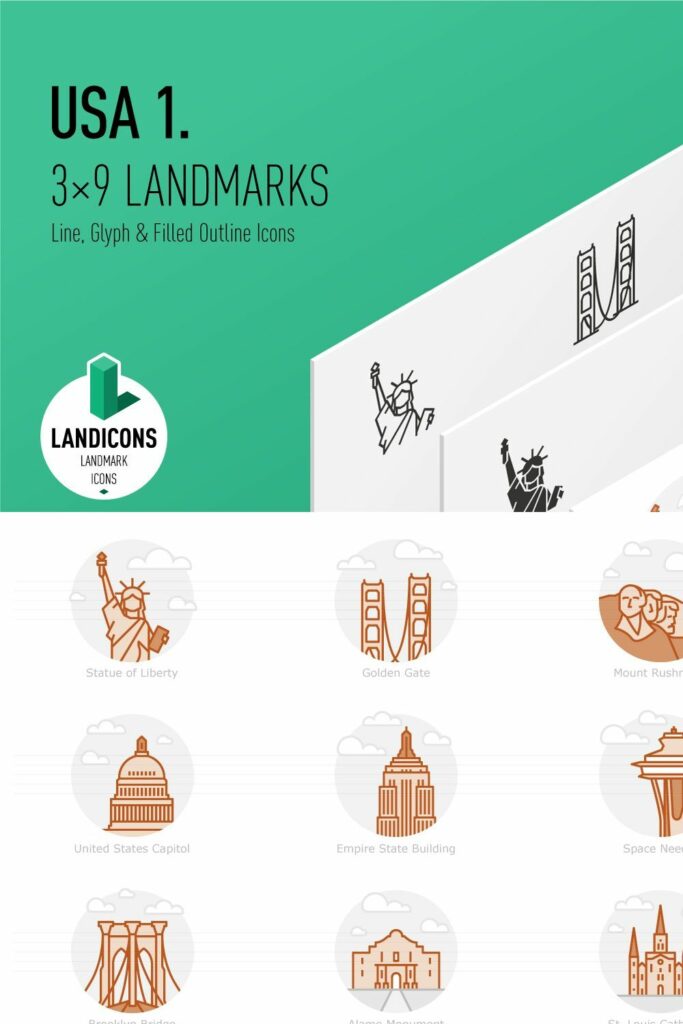 Landmarks of the USA Icon Set – MasterBundles