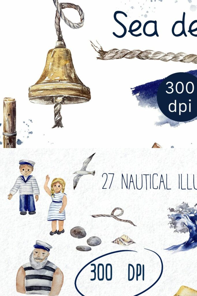 Nautical watercolor clipart sea – MasterBundles