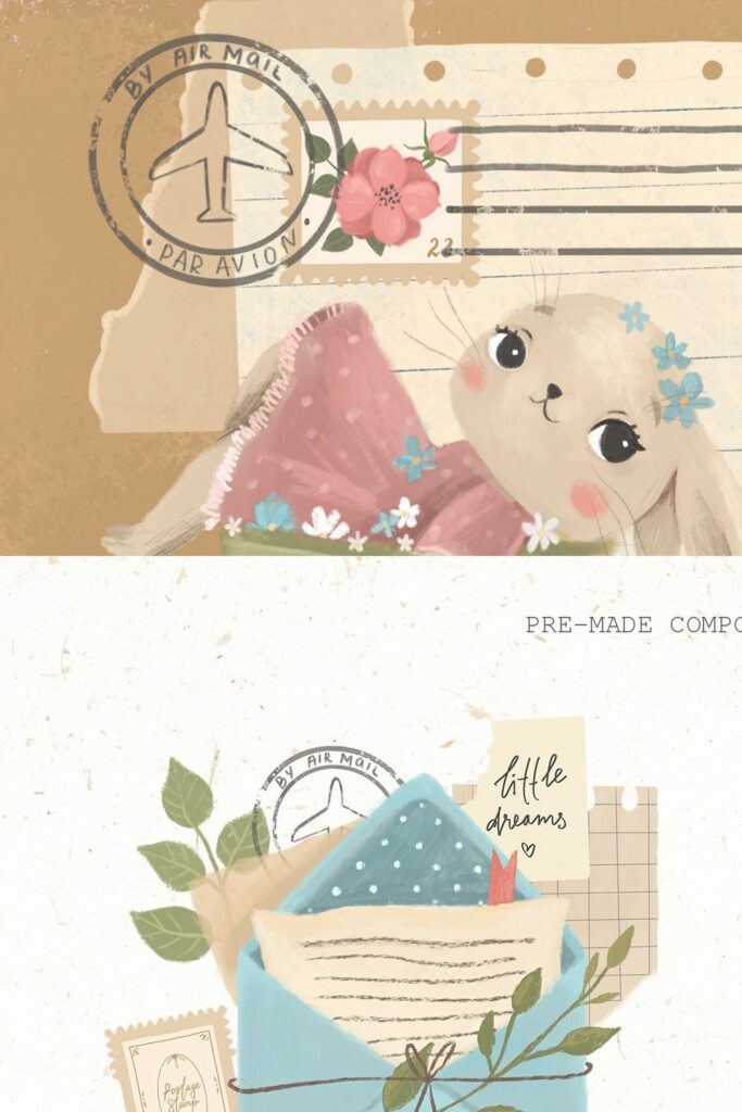 Postage elements. Collage elements. – MasterBundles