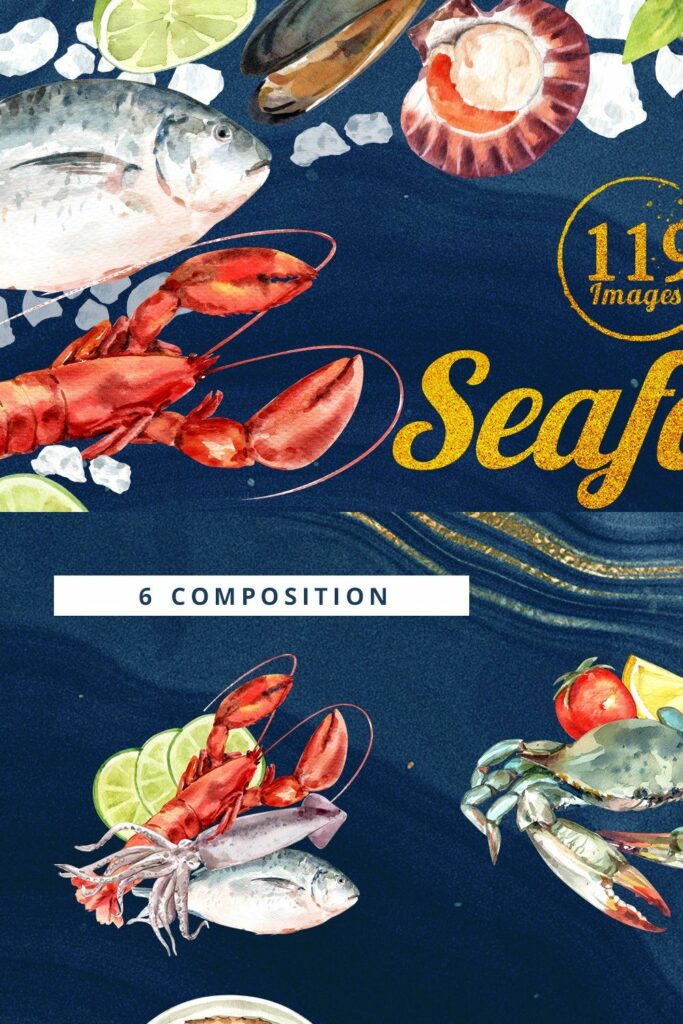 Seafood Watercolor Illustration set – MasterBundles