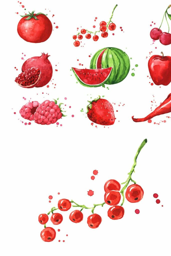 Set of red foods, watercolor – MasterBundles