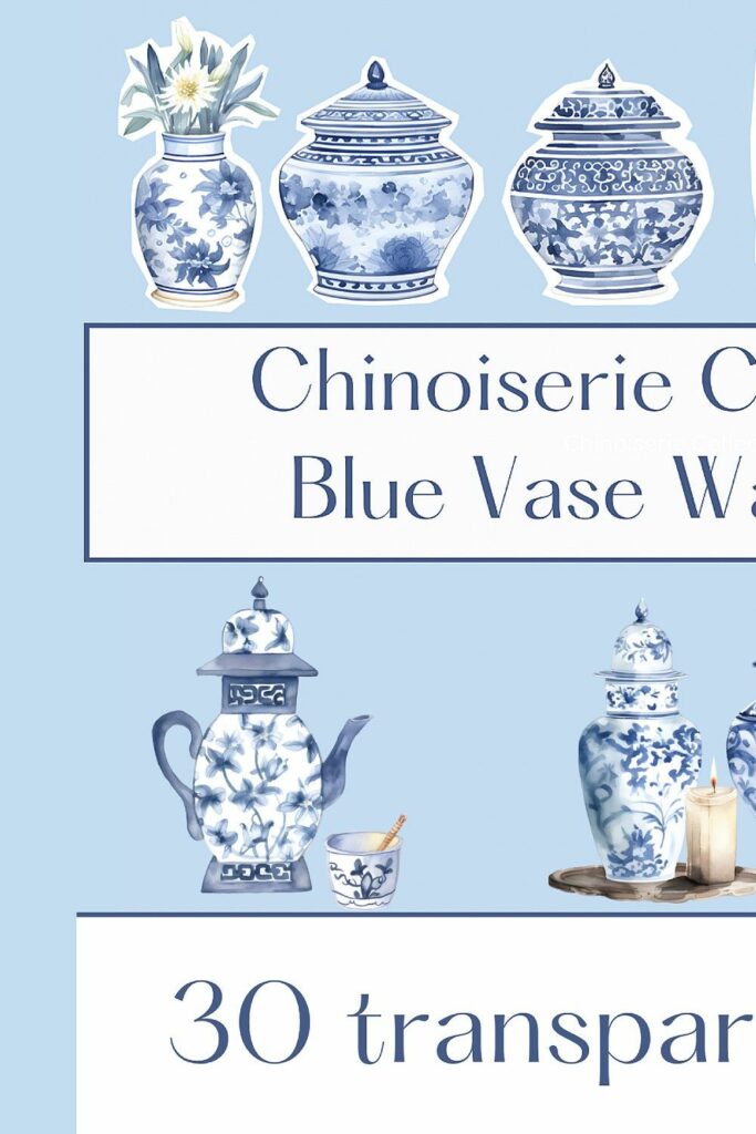 Watercolor chinoiserie vases clipart – MasterBundles