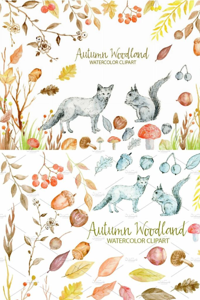 Watercolor Clipart Autumn Woodland – MasterBundles