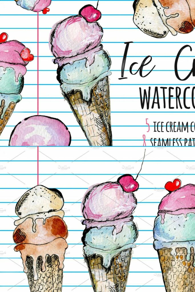 Watercolor ice cream cones – MasterBundles