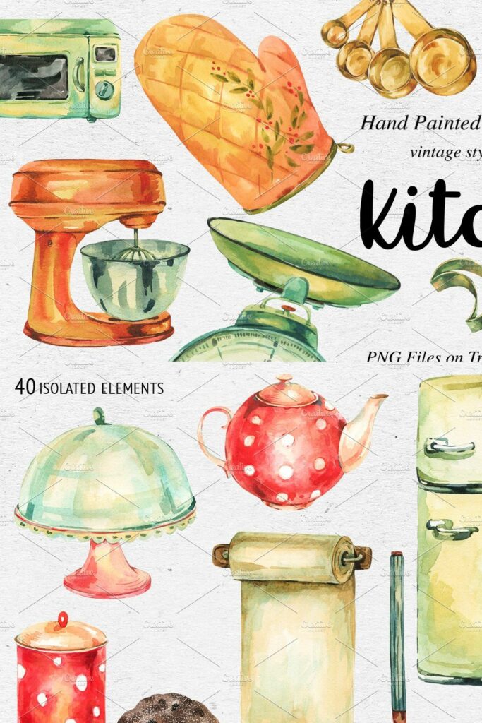 Watercolor kitchen utensils clipart – MasterBundles