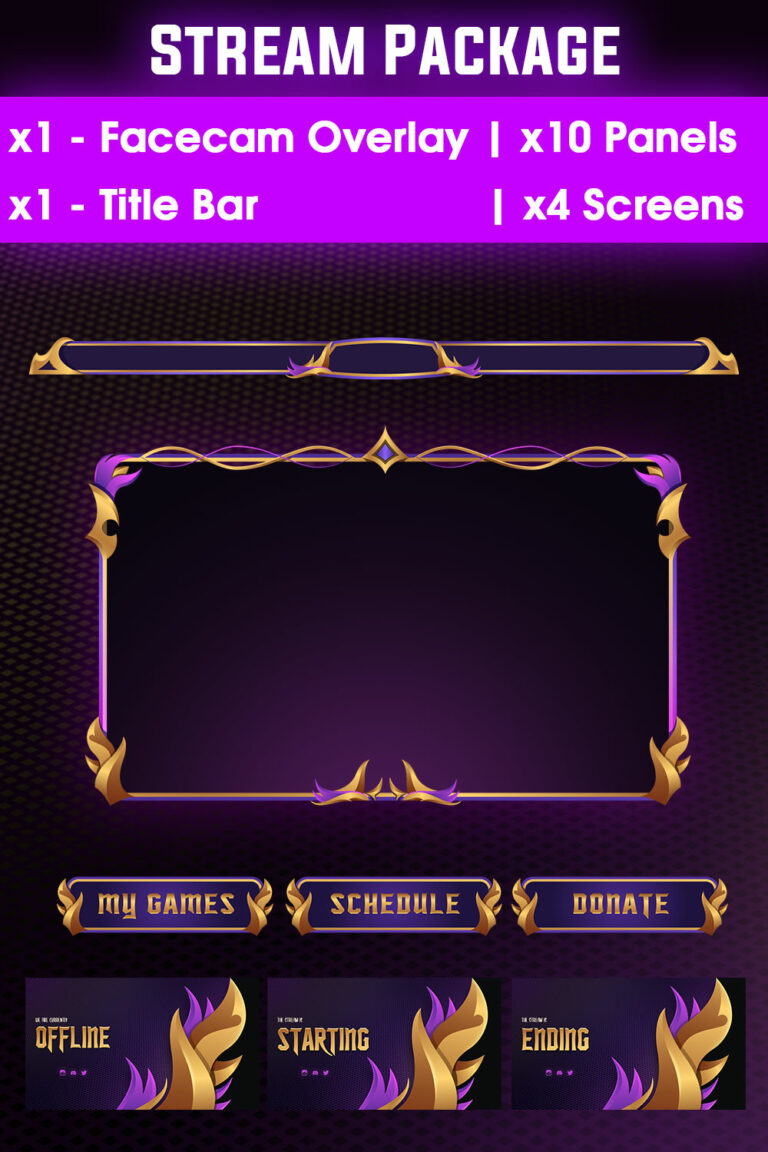 Royal fantasy Stream Overlay pack for Twitch and Youtube in purple ...