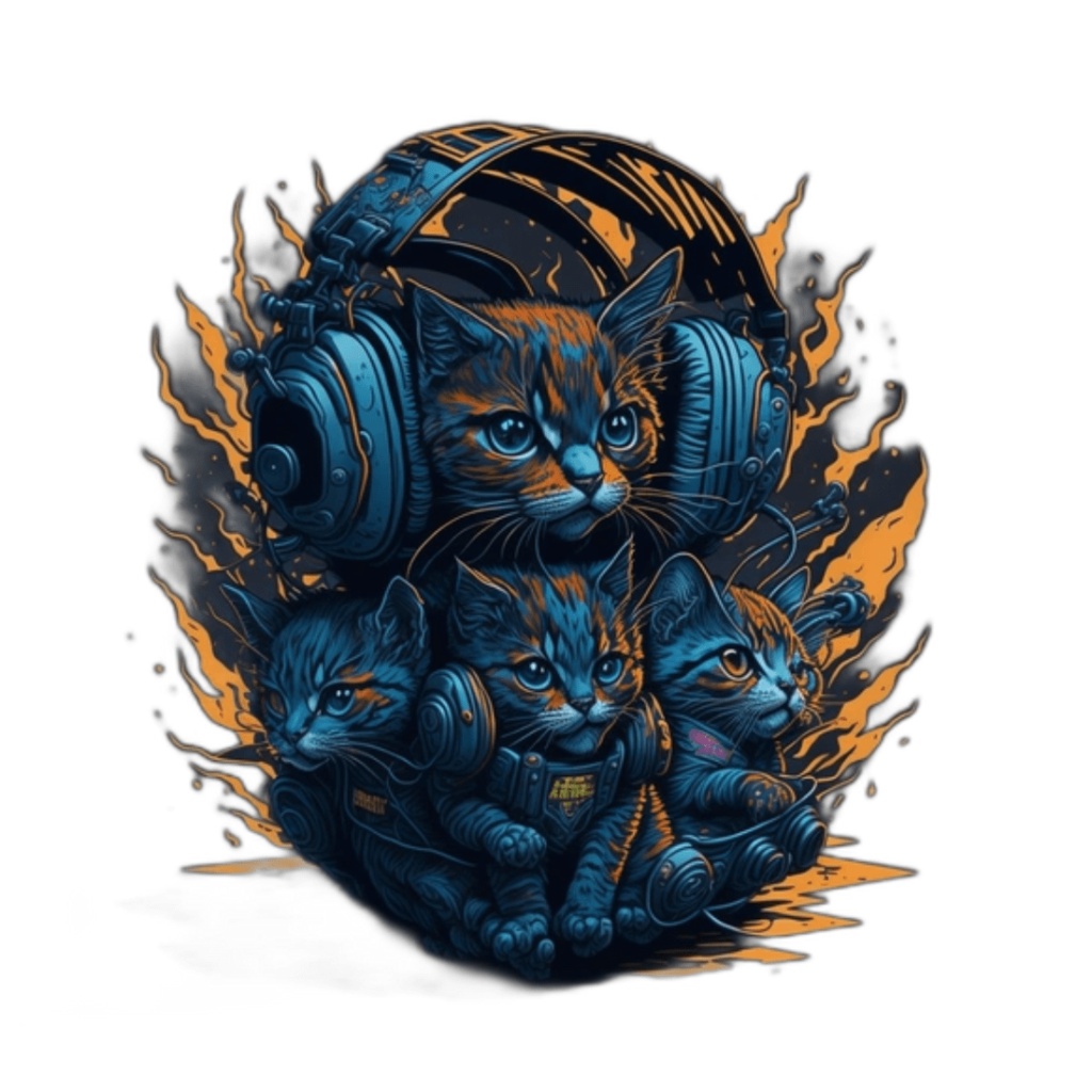 Cats wearing headphones playing TNT design - MasterBundles