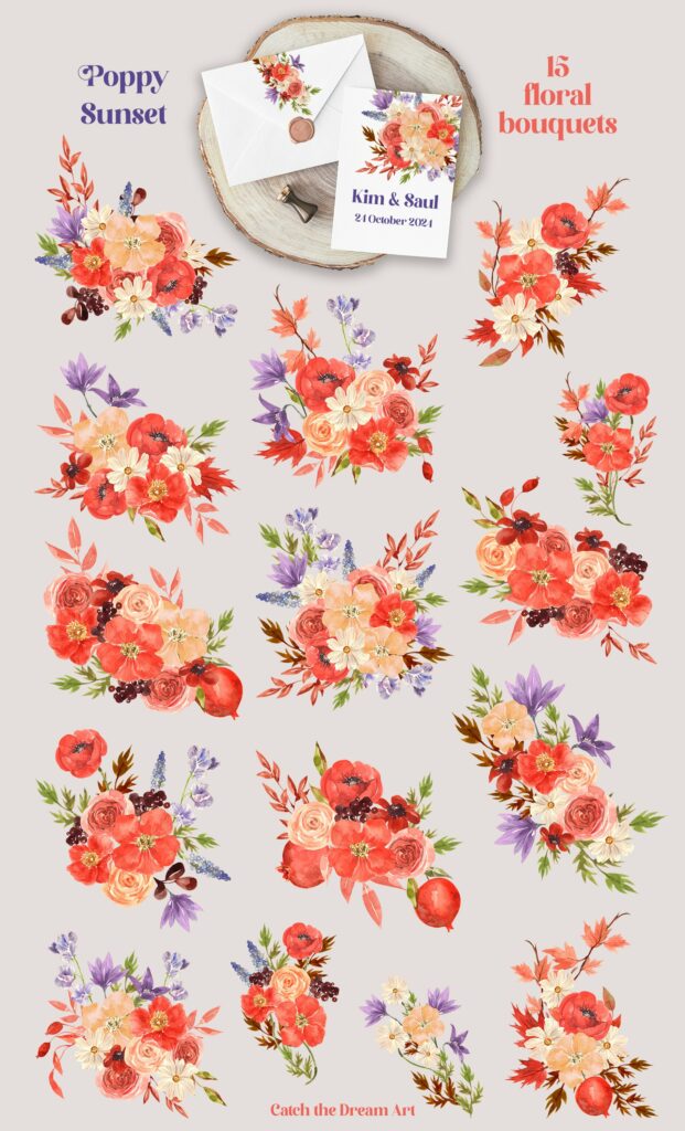 Poppy Sunset Wildflowers Watercolor – MasterBundles