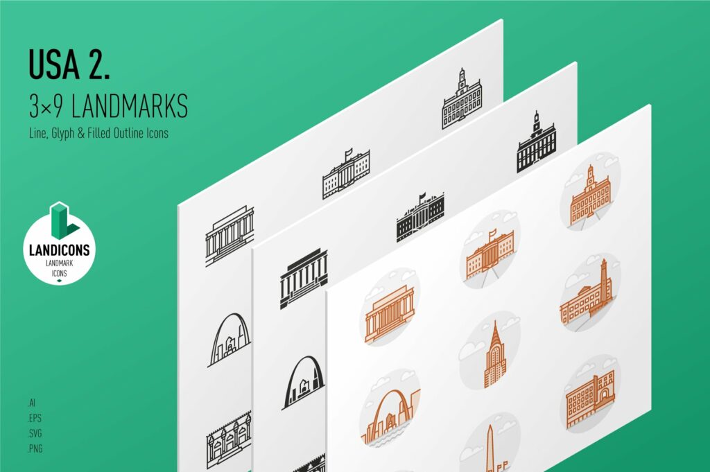 Landmarks of the USA 2 Icon Set – MasterBundles