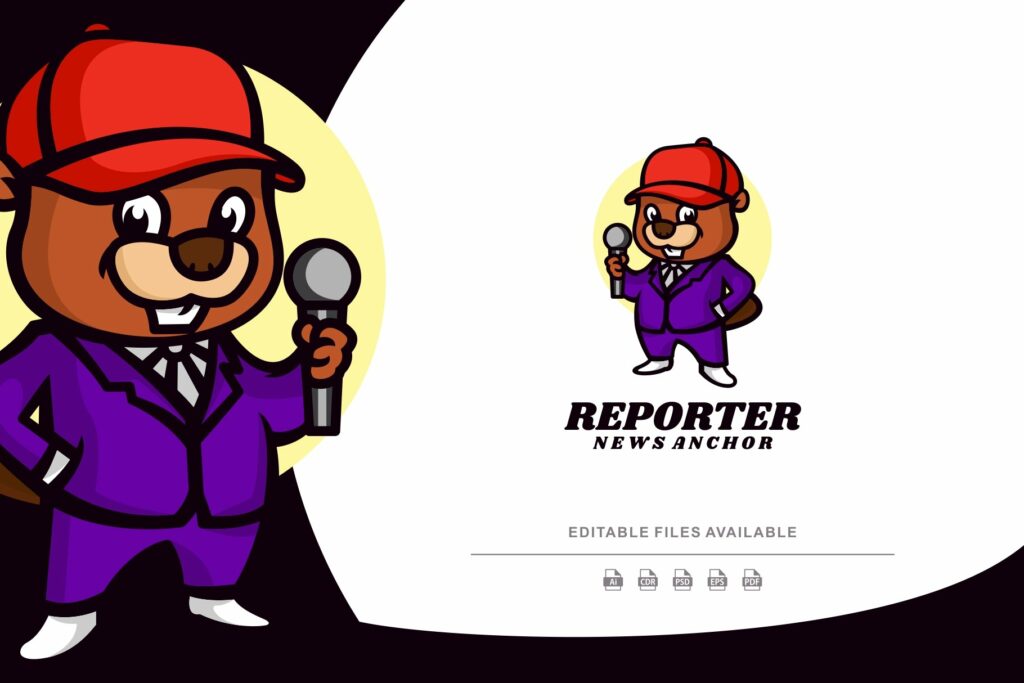 Beaver Reporter Mascot Cartoon Logo – MasterBundles