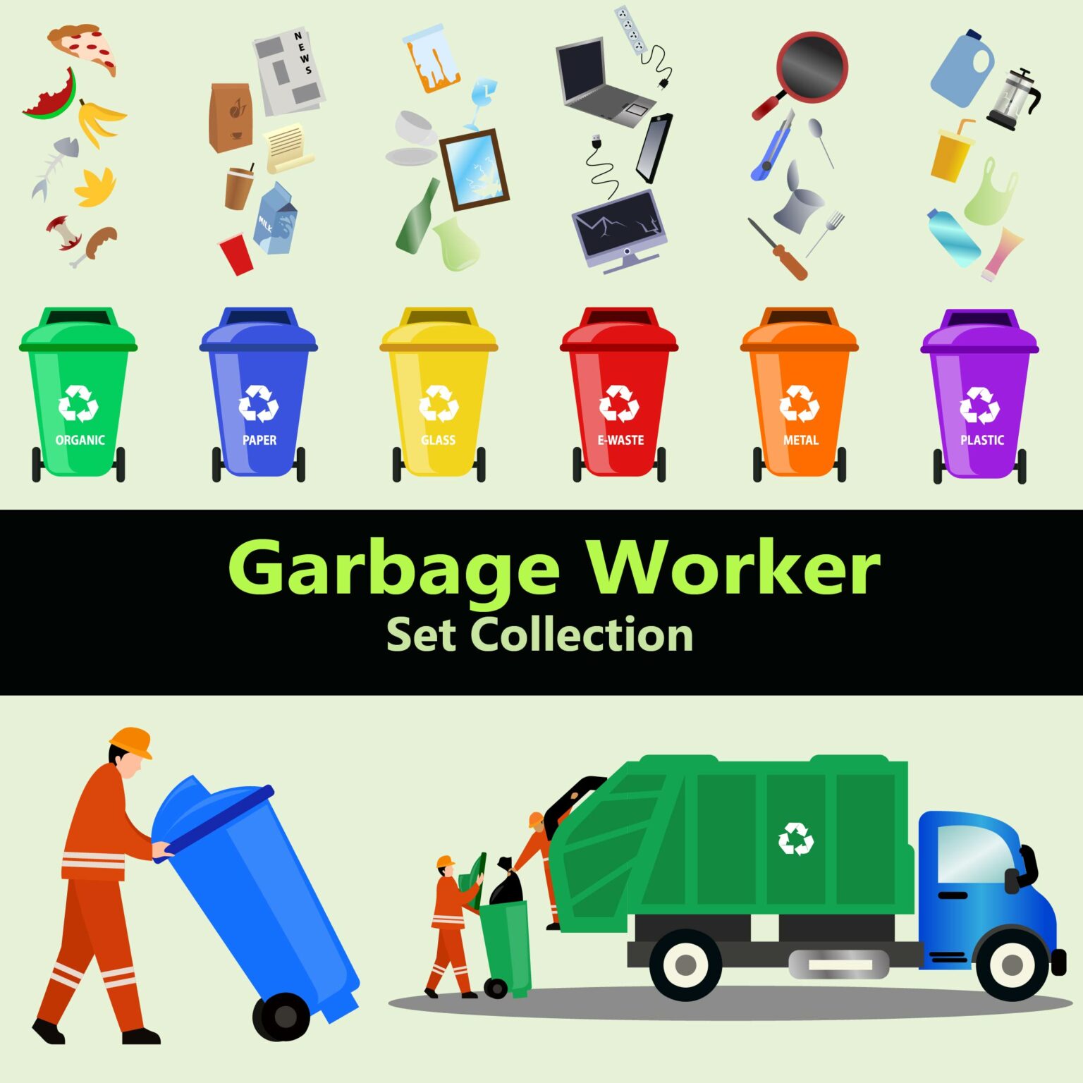 Waste Management and Garbage Worker Set Collection - MasterBundles