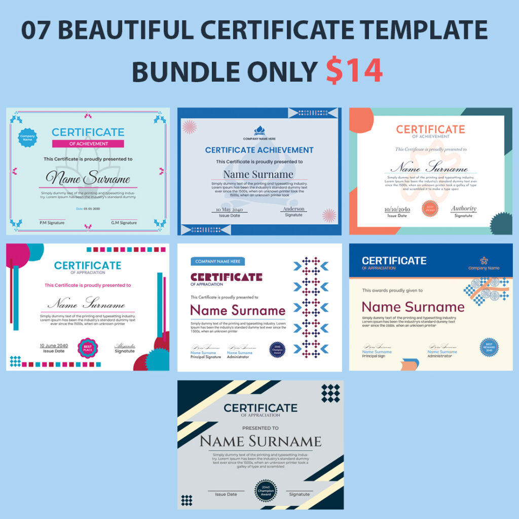 07 BEAUTIFUL CERTIFICATE TEMPLATE BUNDLE ONLY $14 - MasterBundles