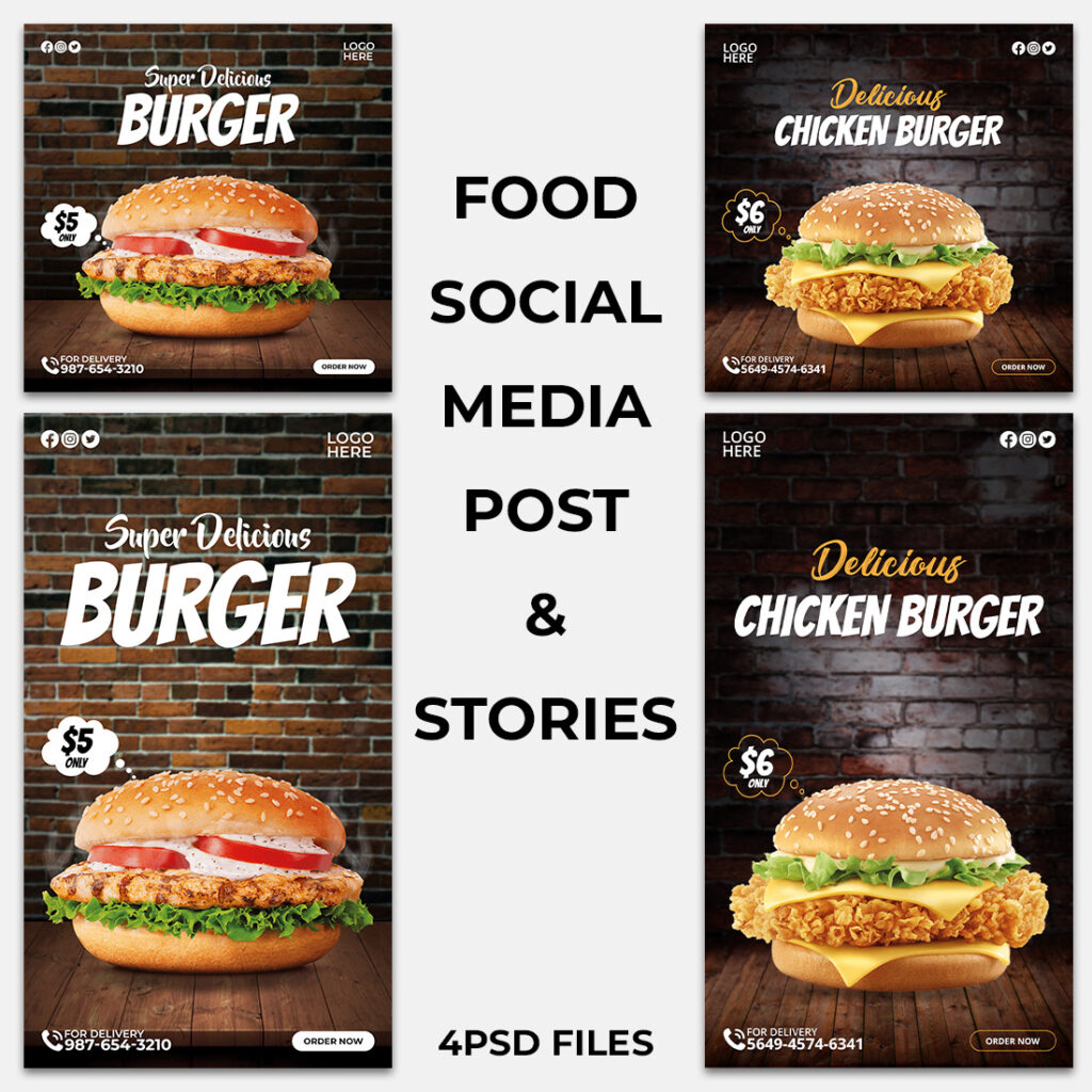 2 Burger Social Media Templates Pack - MasterBundles