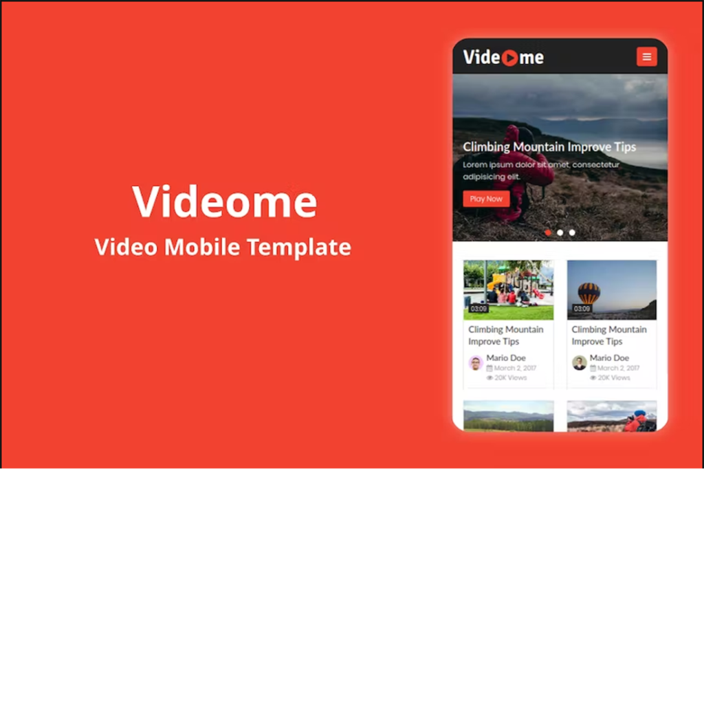 Free Videome Video Mobile Template - MasterBundles