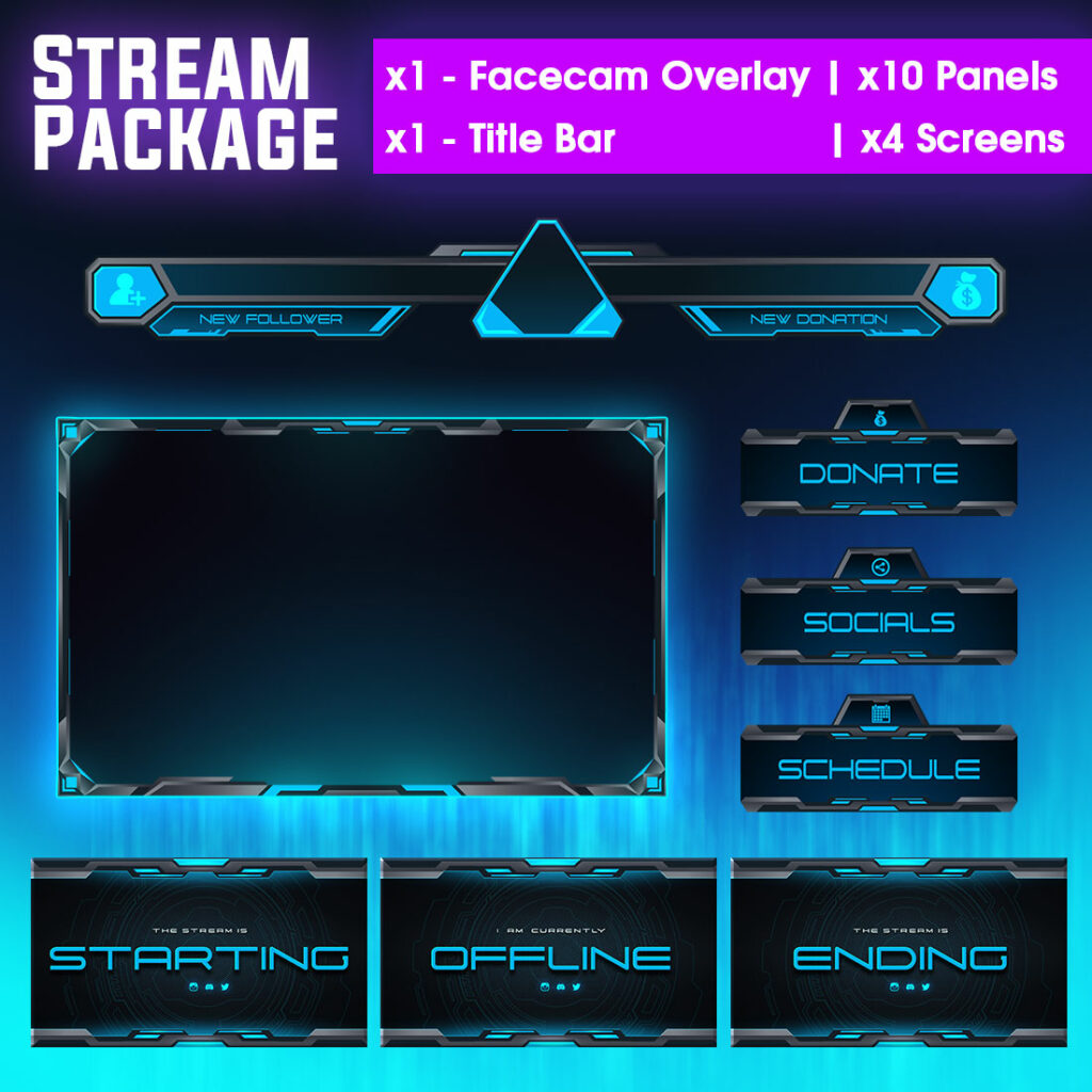 Futuristic Gaming Overlay pack for Twitch and youtube in Blue color ...