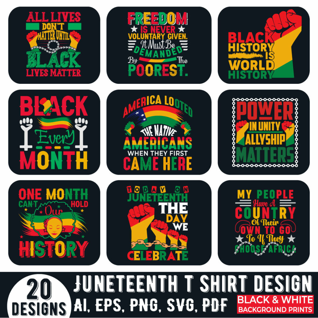 20 Juneteenth black history month typography t shirt design bundle ...