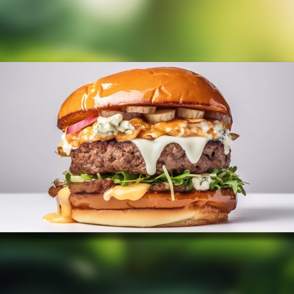 Side View Of A Burger On A white Background With Beef And Cream Cheese ...