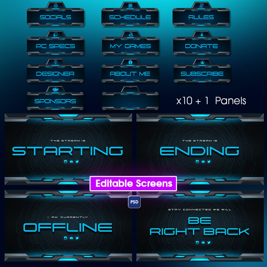 Futuristic Gaming Overlay pack for Twitch and youtube in Blue color ...