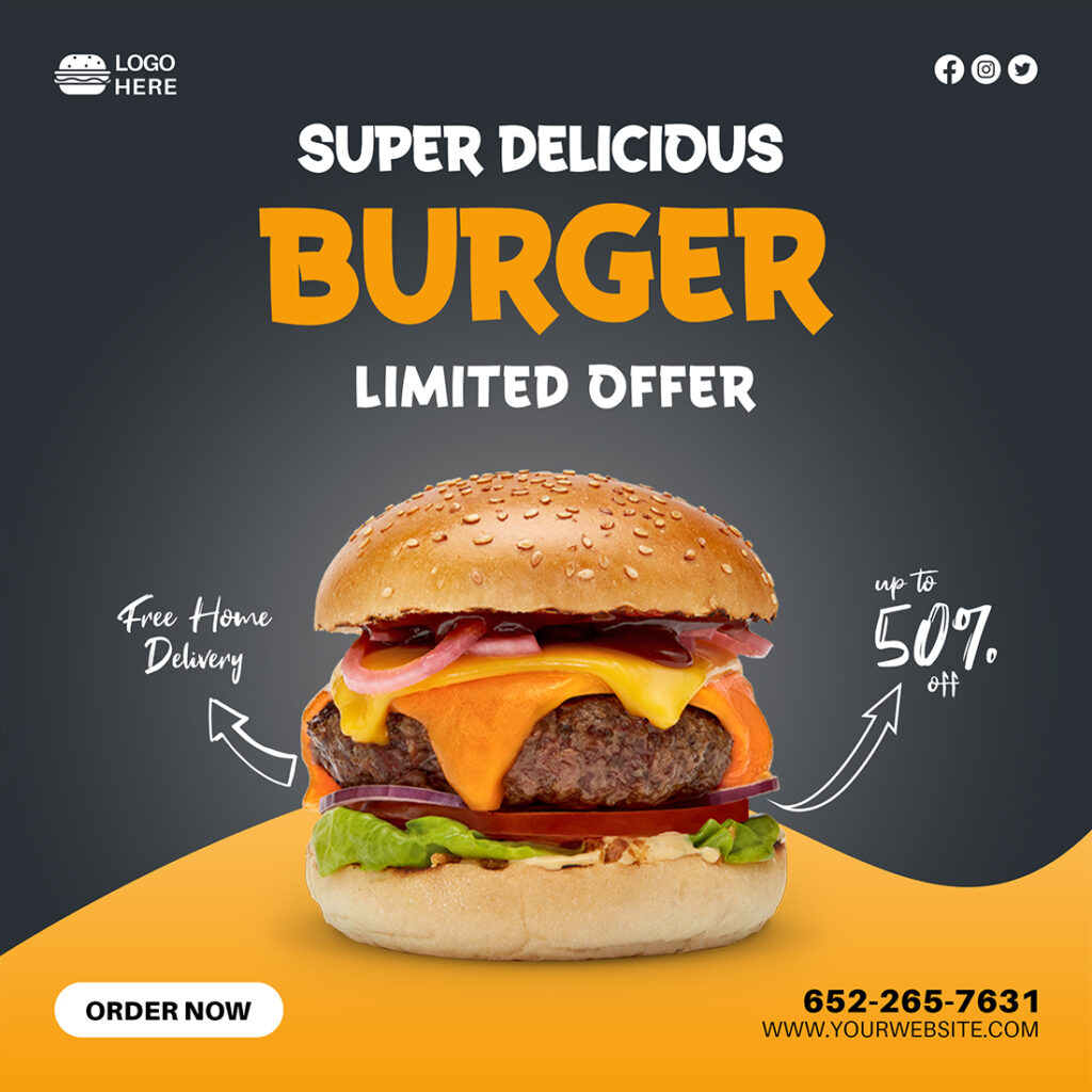 4 Delicious Burger Social Media Instagram Post Templates - MasterBundles