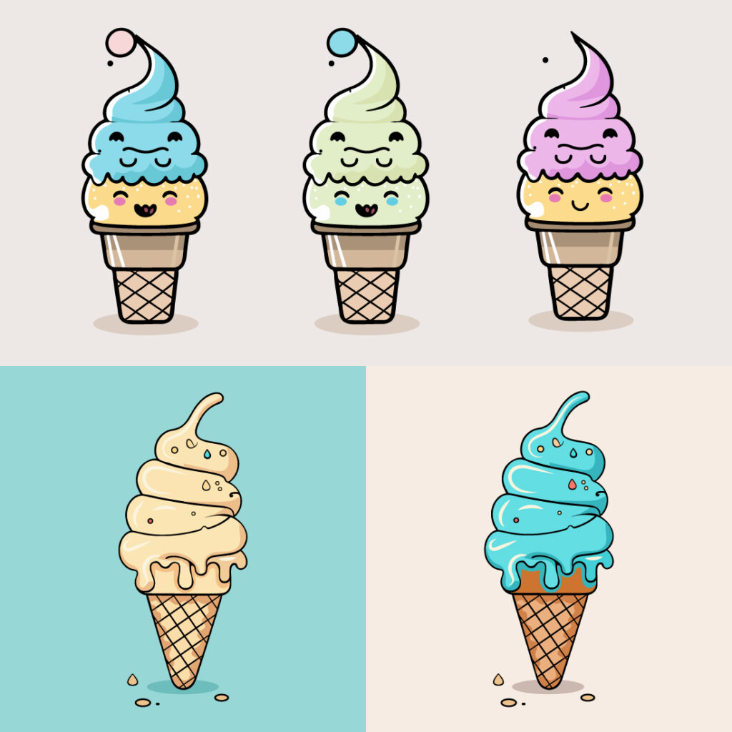 Cute Ice Cream Cartoon line art vector Icon illustration, Food drink ...
