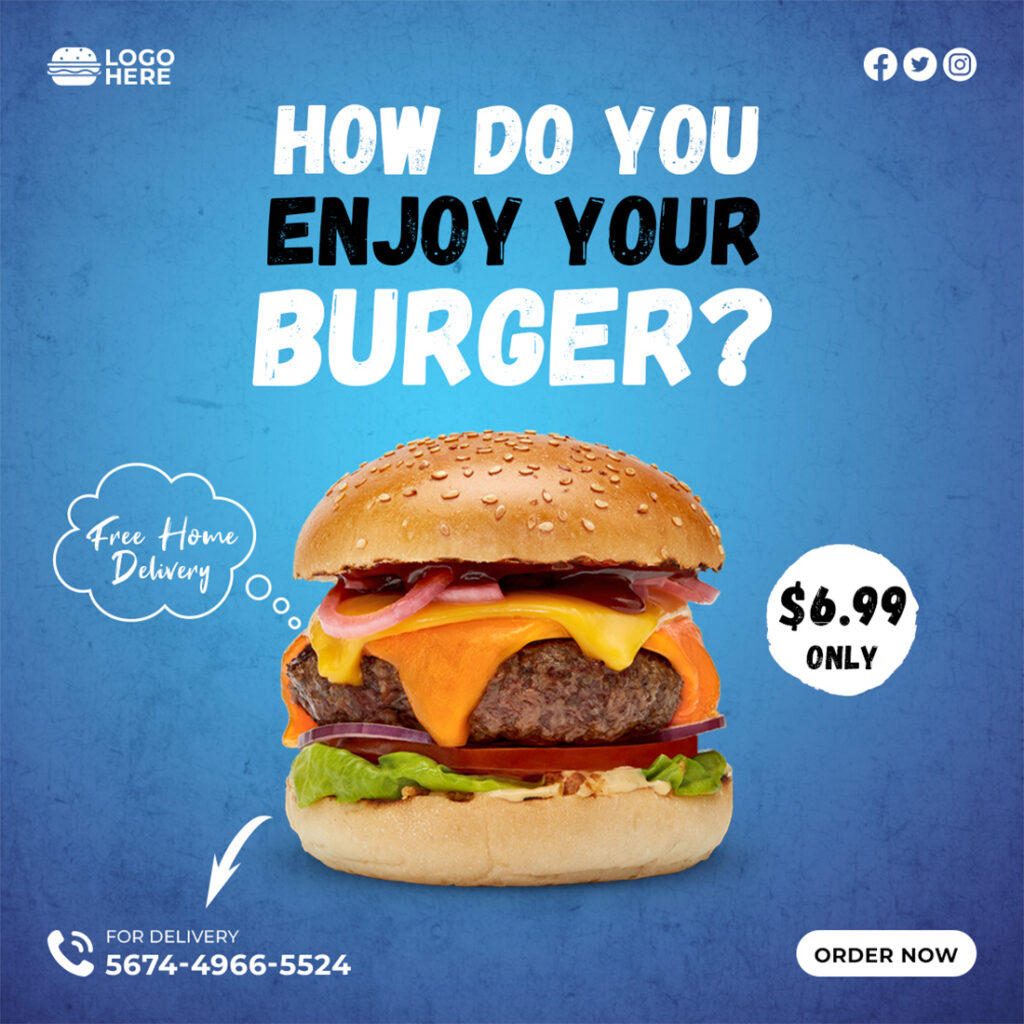 4 Delicious Burger Social Media Instagram Post Templates - MasterBundles