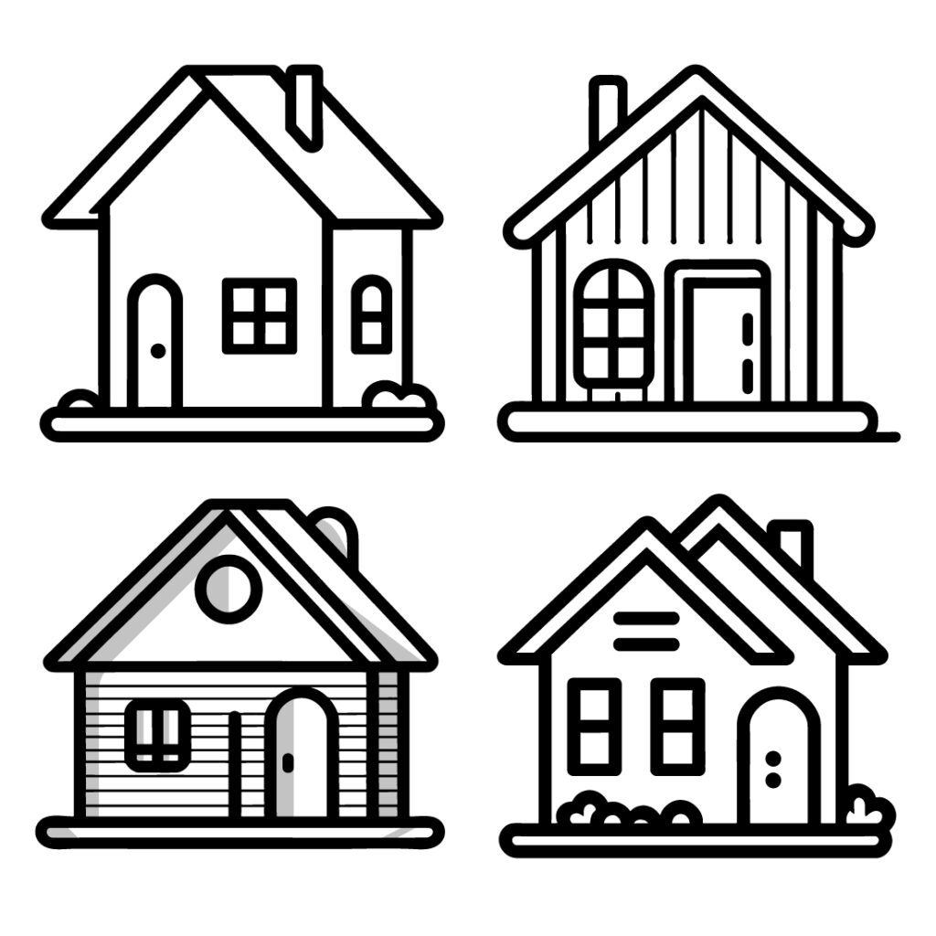 Home Icon set, Illustration of house icons, Black and white house icons ...