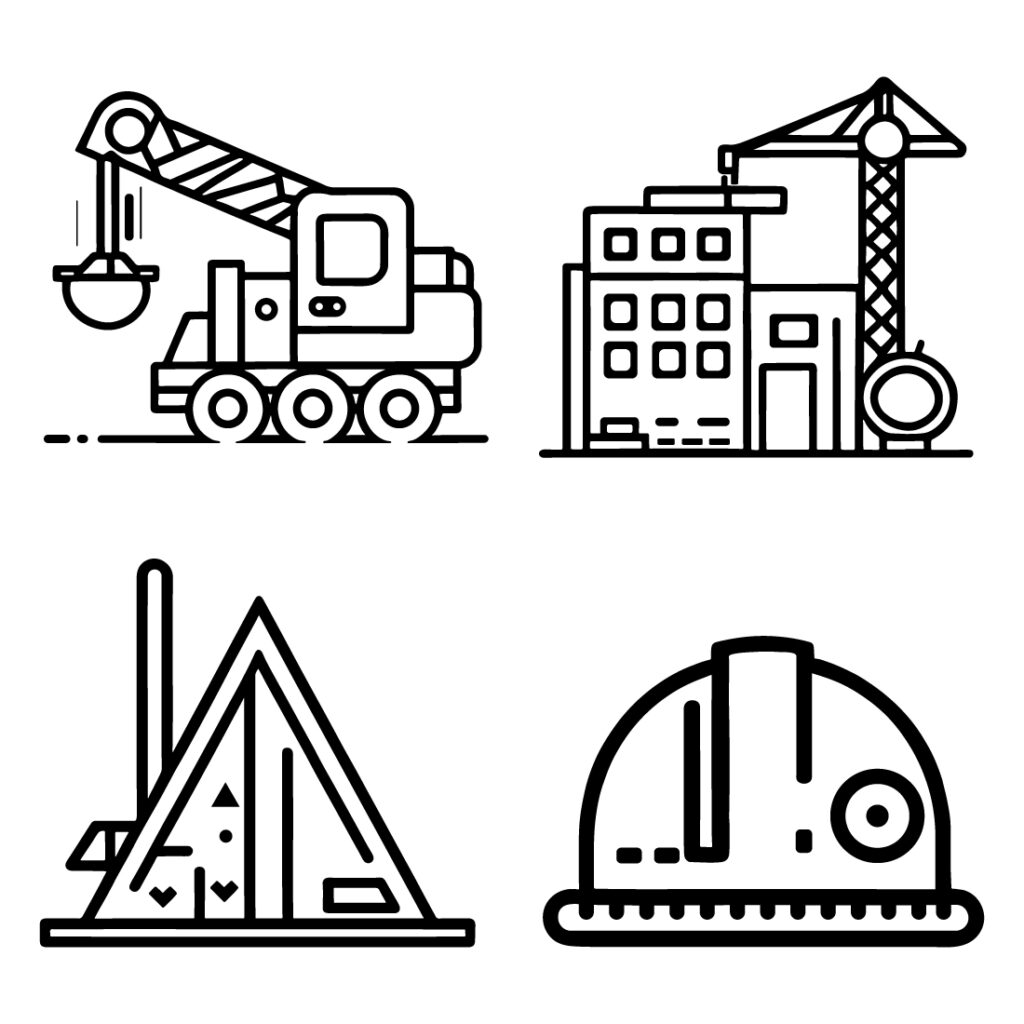 Construction Icon, flat line art, Outline style, vector for graphic and web design, and clean ...