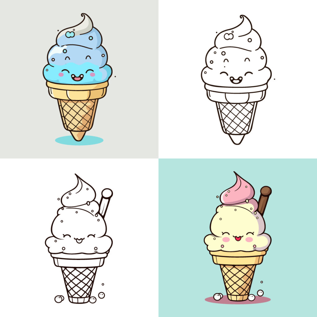 Cute Ice Cream Cartoon line art vector Icon illustration, Food drinks ...