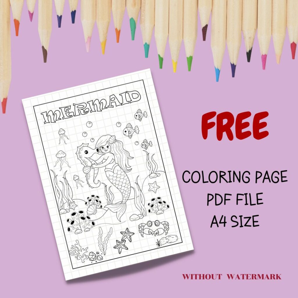 FREE MERMAID COLORING PAGE. - MasterBundles