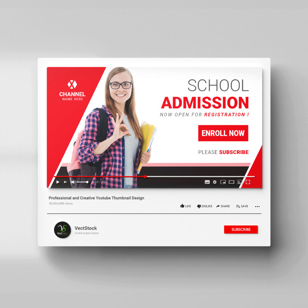 School admission Youtube thumbnail banner design template - MasterBundles