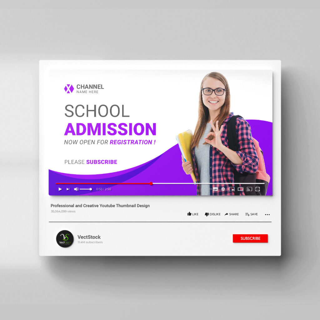 School admission Youtube thumbnail banner design template - MasterBundles