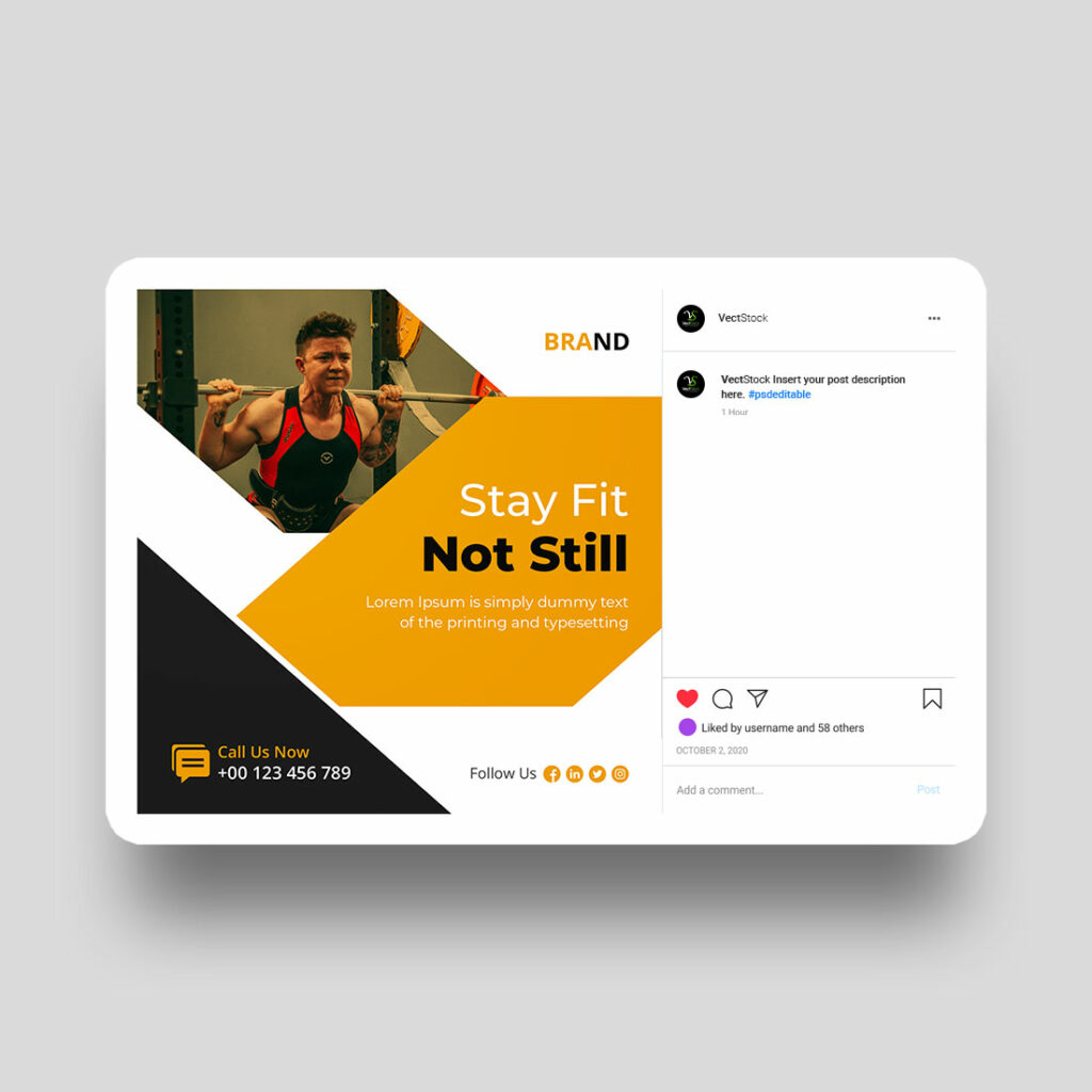 Gym fitness social media instagram post template design - MasterBundles