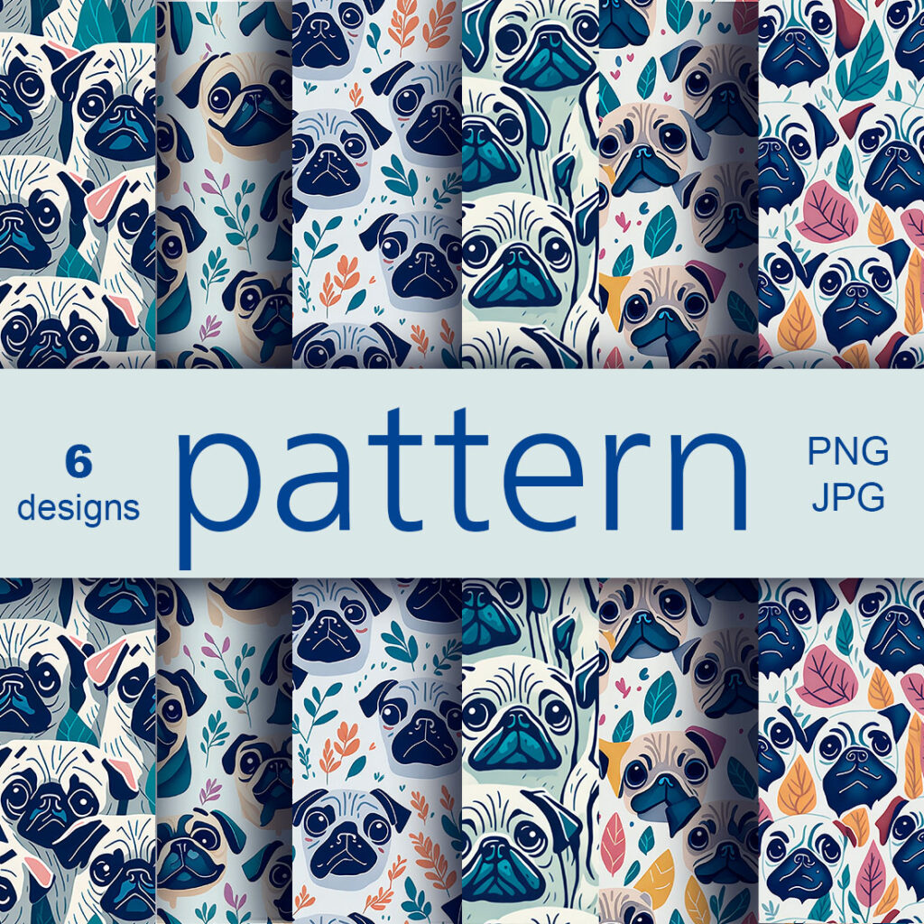 Adorable pug Pattern Set - MasterBundles