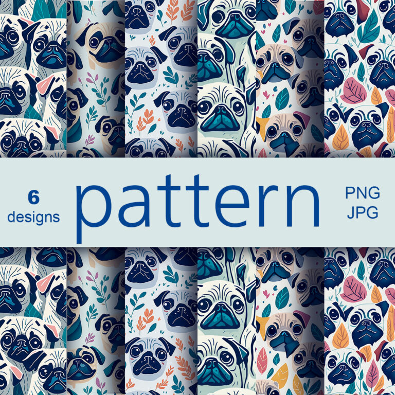 Adorable pug Pattern Set - MasterBundles