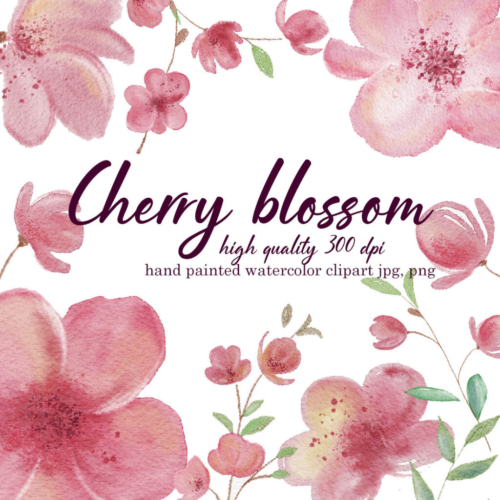 Cherry blossom watercolor clipart - MasterBundles