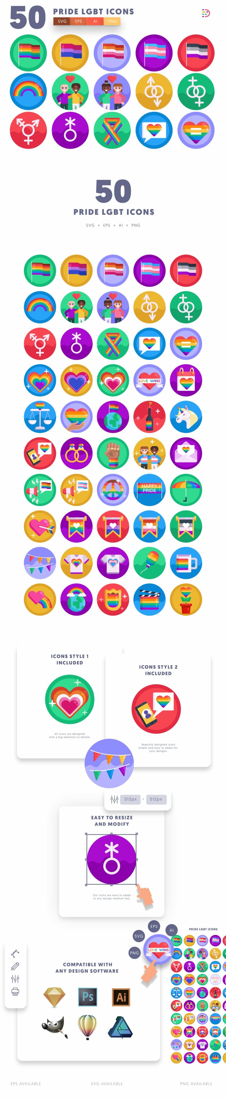50 Pride LGBT Icons – MasterBundles