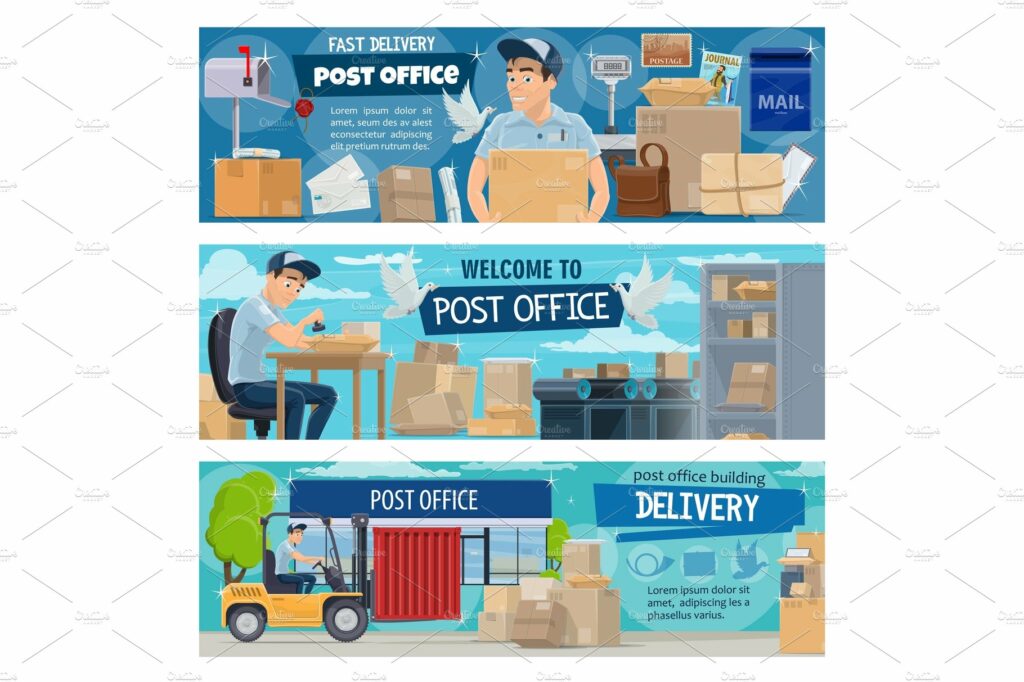 Postal delivery, office and postman – MasterBundles