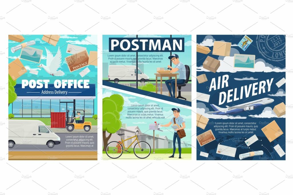 Postmen, post officeб parcels – MasterBundles