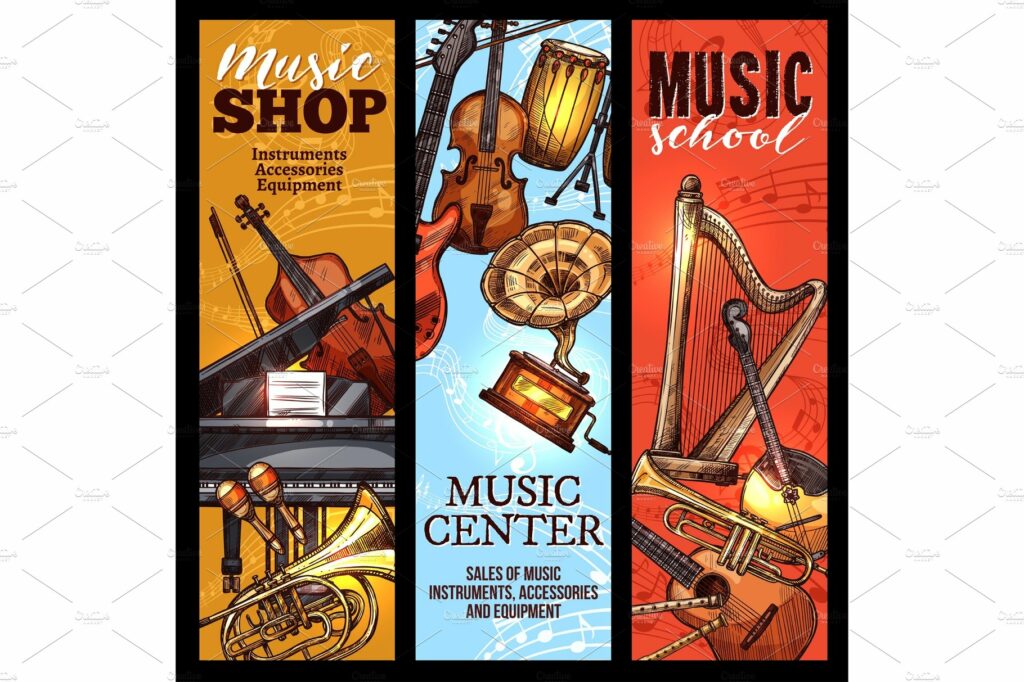 Musical instrument banner of classical, folk music – MasterBundles
