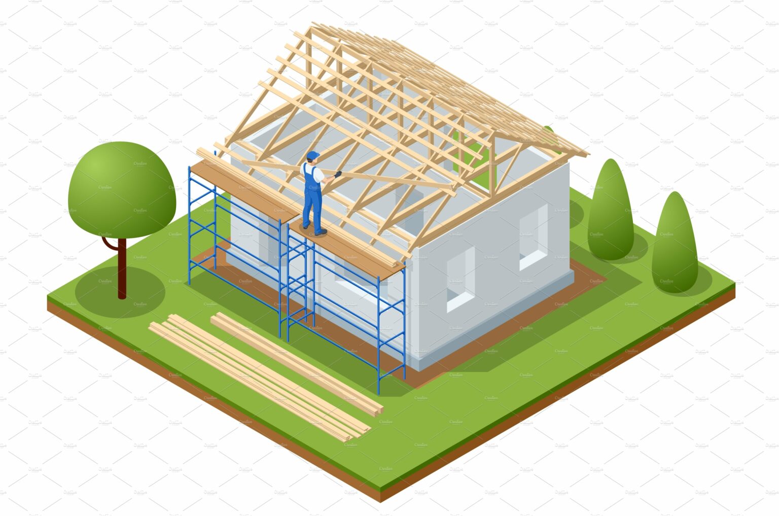 Isometric roofing construction – MasterBundles