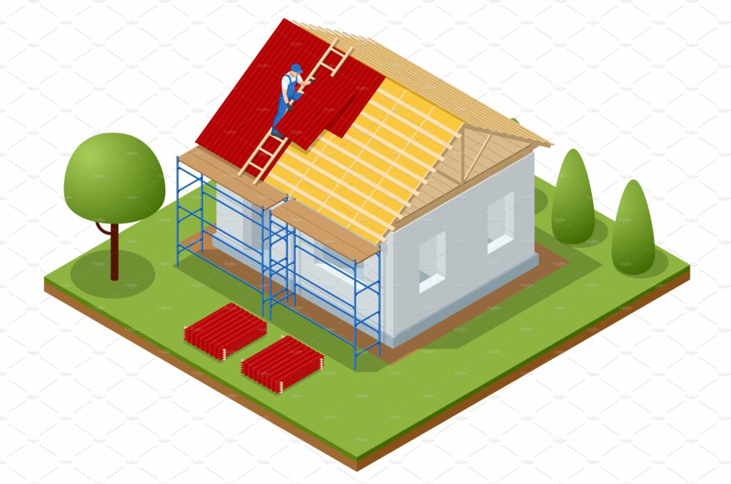 Isometric roofing construction – MasterBundles
