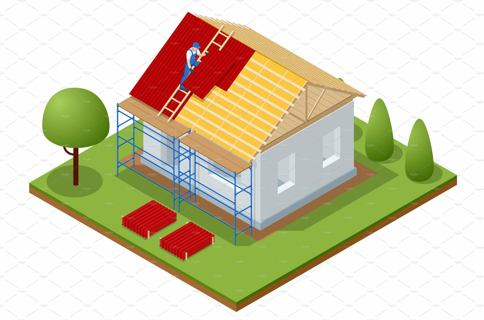 Isometric roofing construction – MasterBundles